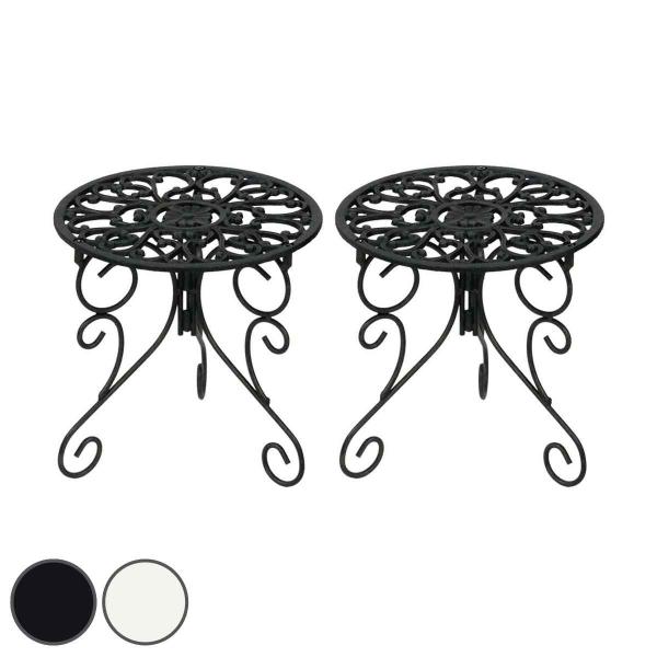 サイズ/約天板直径27.5×高さ27cm脚部幅：約28cm天板の厚み：約0.6cm重量/約1.6kg内容量/同色2個組材質/アイアン（粉体塗装仕上げ）種類/ブラック、ホワイト生産国/中国製組立状態/お客様組立品●透かし模様が美しいプランター...