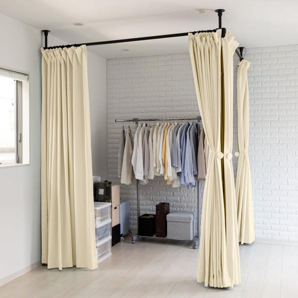 サイズ/縦支柱：208〜275cmカーテンポール：164〜290cmパイプ直径：2.94cm重量/約6.2kg内容量/セット内容つっぱり支柱×3本カーテンポール×2本カーテンリング×60個材質/パイプ：樹脂コーティングスチールパイプ成型部品...