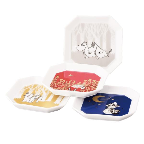 サイズ/約幅10.5×奥行10.5×高さ1.6cm重量/約110g内容量/4枚セット材質/磁器生産国/日本製食器洗い乾燥機/使用不可電子レンジ/使用不可●小さめサイズがかわいいムーミンの角皿4枚セットです。●線画部分にゴールドをあしらい、上...