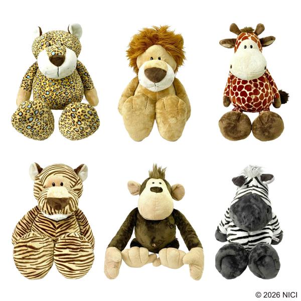 サイズ/約高さ80cm内容量/1個材質/本体：ポリエステル種類/レパード、ライオン、ジラフ、タイガー、モンキー、ゼブラ生産国/中国製生産国補足/ゼブラ：中国またはミャンマー●1986年ドイツで誕生したぬいぐるみメーカーの「NICI」の商品で...