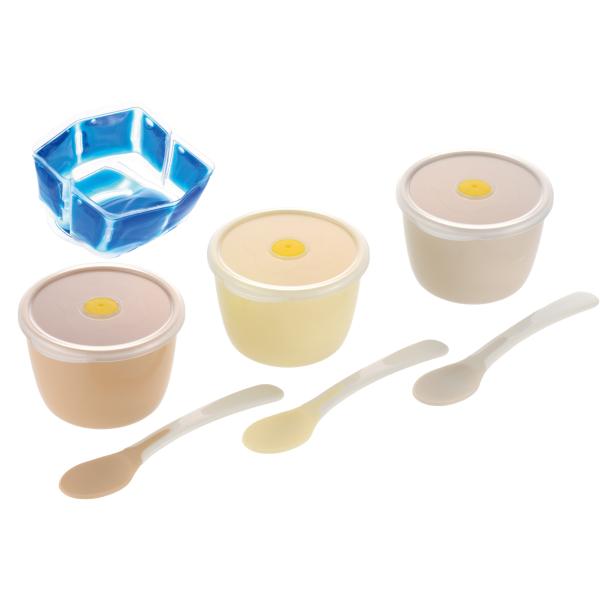 サイズ/約幅21.5×奥行5.5×高さ22cm重量/約131g容量/約120ml最大目盛容量：100ml内容量/1セット（カップ×3個、フタ×3個、スプーン×3本、クールシート×1個）材質/カップ：ポリプロピレン フタ：ポリプロピレン、 弁...
