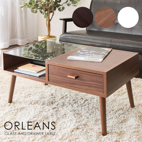 ローテーブル 幅80 センターテーブル フロアテーブル カフェテーブル 送料無料 引き出し ガラス 北欧 机 CT-845