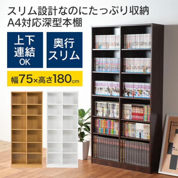幅 本棚 75cm 大容量 可動棚8枚 固定棚2枚 書棚 書籍収納 書斎 リビング収納 パーティクルボード 組立式 BR ABK-1875