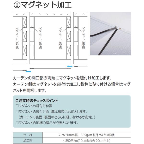 カーテンの両端にマグネット加工を追加しカーテン同士を結合できるようにします。