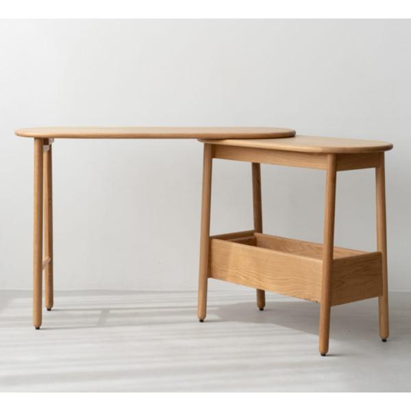Fav-086コンソールテーブル　オーク丸く削り出した無垢天板や脚部が優しい印象の、エクステンション天板付きコンソールテーブル。ミニマルな製品でコンパクトデスクとしても機能します。奥行が浅いのでベッドサイド、リビングにも置きやすいサイズです...