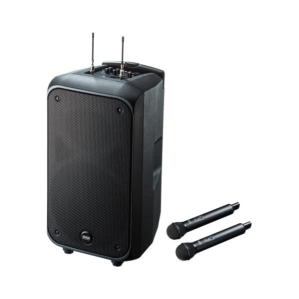 外寸：幅300×奥300×高568mm重量：12.8kg電源：ＡＣ電源、又は内蔵リチウムイオン電池定格出力：200Ｗ周波数：65〜20000Ｈｚ入力端子：直径6.3mm標準ジャック（マイク、楽器用）×1、3.5mmステレオミニジャック（外部...