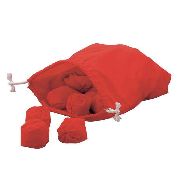 商品サイズ：1球：約60×60×60mmセット内容：袋付　　重量：1球：50g材質：綿100％ (中にプラスチックの粒と綿がはいっています。）包装形態：赤布袋（50球入）　　　　