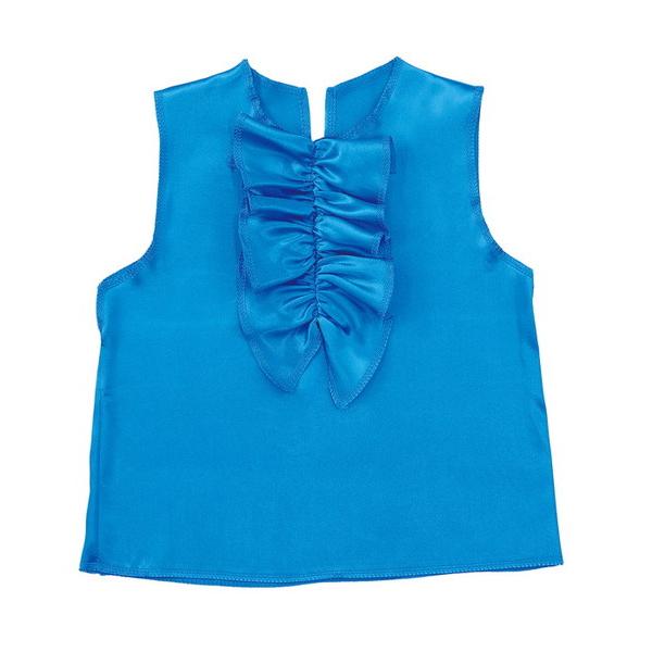 ひらひらしたフリルがついたサテンのシャツ！前フリルがついたソフトサテンシャツ商品サイズ（単位mm)：着丈：400mm、身幅：380mmセット内容：本体×11個重量（ｇ）：36材質：ポリエステル1個包装形態：袋入り包装サイズ（横×高さ×奥行）...