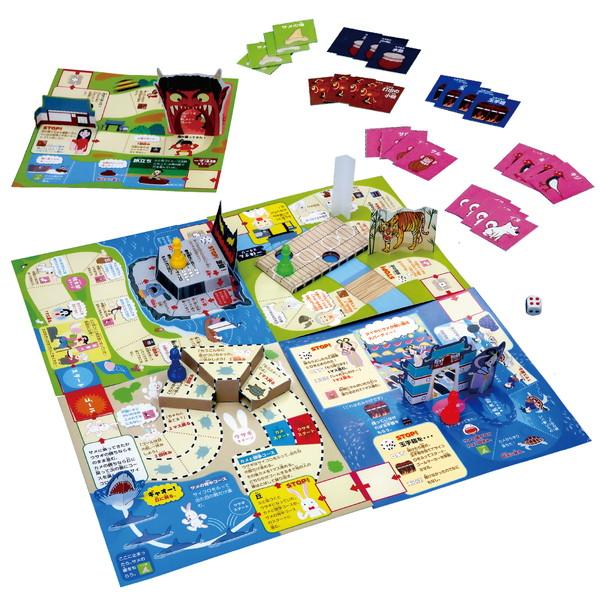 昔話の世界を楽しめる立体的なすごろく！昔話の世界を冒険できるすごろくです。5つの昔話ステージ（桃太郎、一寸法師、ウサギ（因幡の白兎・うさぎとかめ）、浦島太郎、一休さん）を組み合わせて遊べます。立体的な新感覚のすごろくです。梅花女子大学こども...