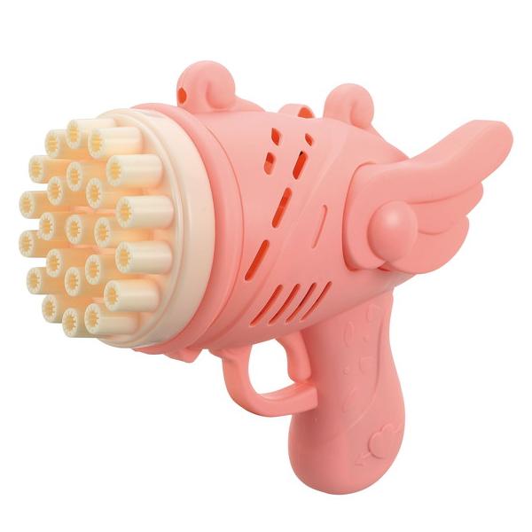 カワイイ羽がついた電動バブルガン！一度にたくさんのシャボン玉ガ飛ばせる！23穴の電動バブルガン商品サイズ（単位mm)：155×155×80mmセット内容：本体、シャボン液1個重量（g）：177材質：PP、PE1個梱包形態：化粧箱入1個梱包サ...