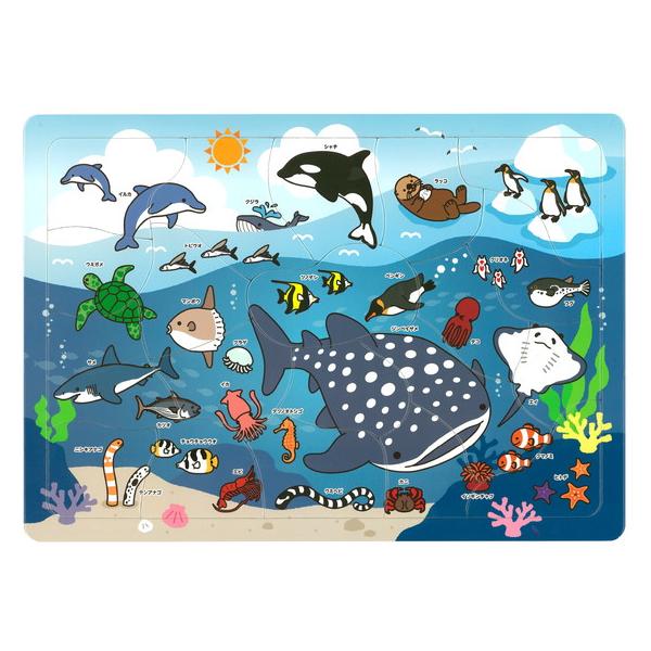 商品説明：海のいきもののかわいいパズル！海のいきものがいっぱい！20ピース商品サイズ：375×267×3ｍｍ重量：295ｇ材質：紙包装形態：ヘッダー付OPP袋入包装サイズ：410×280×4mm