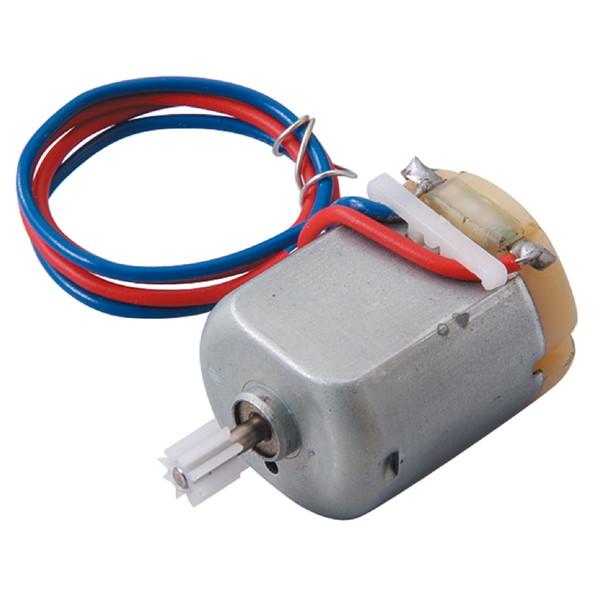 商品説明：光電池対応特別仕様のモーターです。リード線ハンダ付済みピニオンギア付リード線:ハンダ付済み（青、赤約230ｍｍ長　単線、スズめっき銅線）、ピニオンギア付（ｍ0.5、歯数8）電圧1.5〜3.0V，電流0.18A モーター番号130 ...