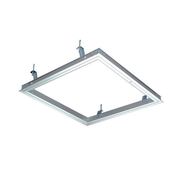 開口寸法: 454×454mm内枠ボード材切断寸法: 410×410 mm付属部品: ハンガー金具4個注意事項　屋内の天井面以外に使用しないで下さい。　内枠落下の恐れがありますので、内枠ボード材取付後は必ず外枠の両側の軸受け樹脂に軸が入って...