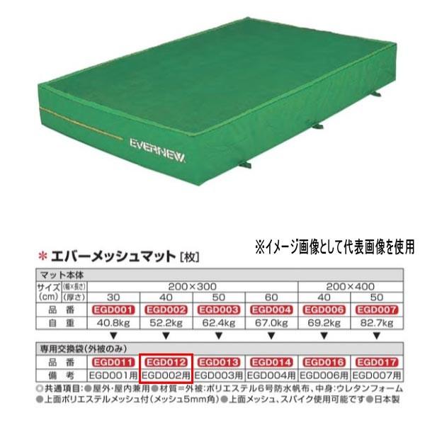 受注生産品上面メッシュでスパイク使用可能なエバーマット専用交換袋（外被のみ）サイズ：幅200cm×長さ300cm厚さ：40cm屋外・屋内兼用材質：外被：ポリエステル６号防水帆布上面ポリエステルメッシュ付（メッシュ5mm角）上面メッシュ、スパ...