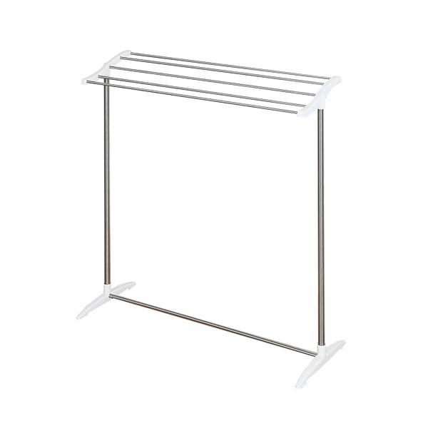 商品サイズ：幅 76cm×奥行 29cm×高さ 81cm本体重量：0.86kg参考耐荷重：1kg×5kg材質・タオル掛け部：ステンレスパイプ・支柱パイプ：鉄・ステンレス被覆パイプ・樹脂部品：ABS樹脂・PP樹脂・ねじ類：鉄・メッキ※握り部が...