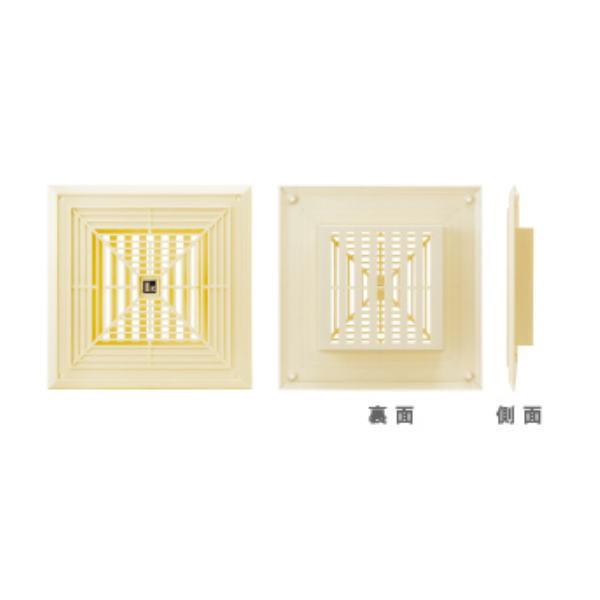 軒天、天井に汎用性の高い定番商品。外面寸法：300×300mm取付部寸法：180×180mmビス穴寸法：257×257mm　ビス付き有効換気面積：114立法センチメートル材質：スチロール樹脂