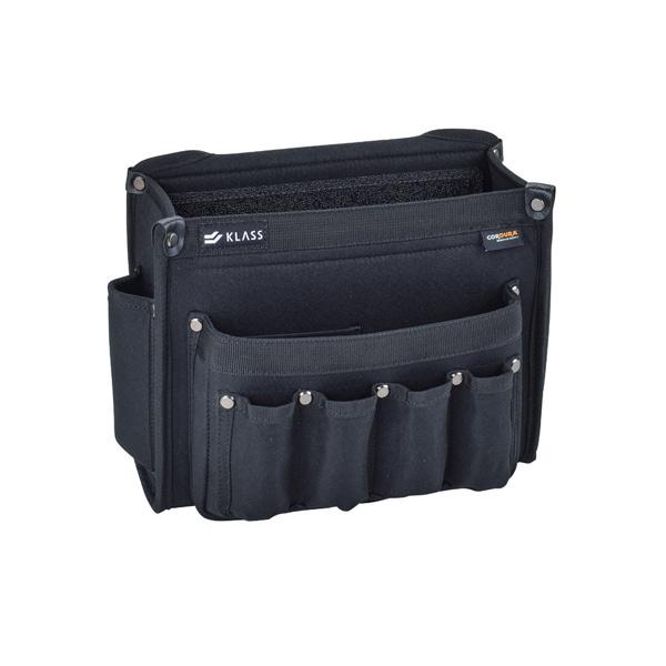生地に摩擦や擦過性に優れたコーデュラ（CORDURA）を使用した腰袋です。背面から底部には丸みを持たせて長時間の装着でも衣類や身体への負担を軽減します。前面ポケットにはゴムバンドが付いており、小物の収まりがよくなっています。開口寸法：約23...