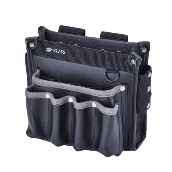 汚れても拭き取りやすい合皮を使用した腰袋です。背面から底部はクッション材を付け丸みを持たせました。間口寸法：約175×50mm質量：約460g旧メーカー名：極東産機（カタログ掲載のため製造元は違う場合があります。）