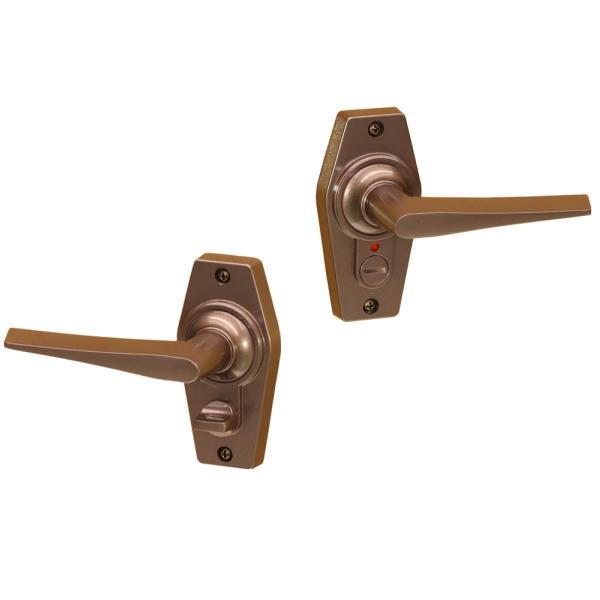 機能：表示錠(2型)　トイレ用(ツマミカギ)（非常解錠機構付）対応扉厚：29mm〜45mm主な材質ハンドル：アルミ合金座：亜鉛合金仕上（カラー） ブラウン(塗装)