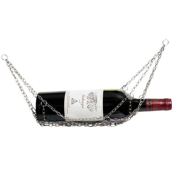 ステンレスチェーンで作られたワインホルダーです。チェーンは日本製で、一つ一つ職人が手作りしています。横に広げて、ハンモックのようにしてお使いください。ボトルを使ったインテリアとしてお使いください。ワインを保存する目的のものではありません。ボ...