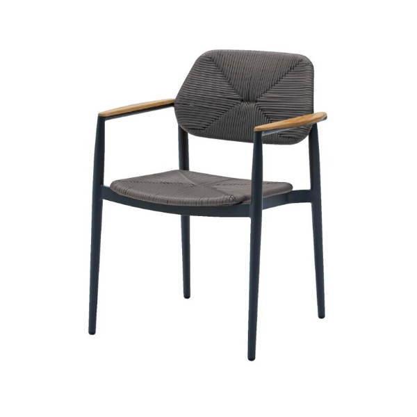 TAPASは、ヨーロッパの街中のレストラン、カフェなどでも多く利用されている屋外家具です。カジュアルな価格帯とスタッキングなど、機能性に優れています。W580×D570×SH450・H810mmフレーム／アルミアーム／チーク背／ロープ（PV...