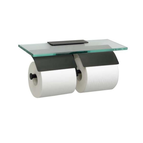 ご好評を頂いているアクセサリーに人気のマットブラックが登場。水廻り空間をよりクールにシックに。浴室内使用可能な製品W320　D122.5材質　本体：真鍮／亜鉛ダイキャスト　カッター：ステンレス　棚板：ガラス仕上げ：マットブラック