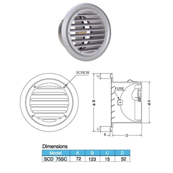 材質：フェイス：SUS304FD：SUS304 1.5t仕上：シルバー焼付塗装フェイス脱着式温度フューズ標準：72℃オプション：120℃・180℃