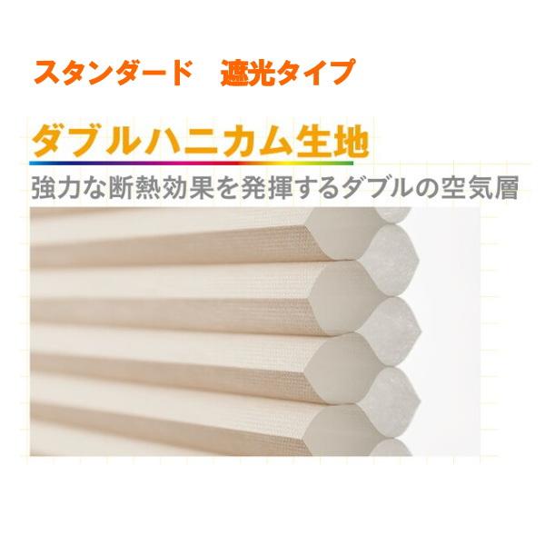 ダブルハニカム（蜂の巣）構造のスクリーンが二重の空気層を作り断熱効果を発揮します。光をシャットアウトします。※内部に生地開閉に必要な小穴があいています。●スタンダードタイプ　ベーシックな上から下へのトップダウン開閉。・プルコード式開閉システ...