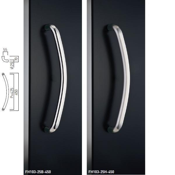 ステンレス素材を活かしたシンプルなドアハンドルはベーシックに使用でき、さまざまな空間にとけこみます。表面仕上げは鏡面とヘアラインをご用意しております。材質：ステンレス φ25付属ビス：M8取付穴：　フレーム・フラッシュドア φ10　ガラスド...
