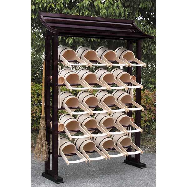 電解着色アルマイト加工「透漆調」手桶・柄杓についてもご相談ください。ご要望により、別注品も受けたまわります。付属品：柄杓受け4ヶ所、ほうき掛2ヶ所アンカーボルト4本（本体と床面固定用）SUA：透漆調重量：31kg２梱包で出荷になります。（予...