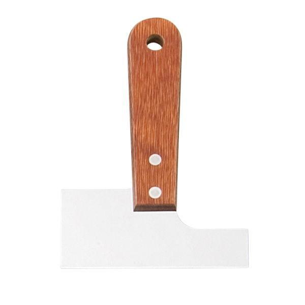 用途　窓枠廻り等の狭い部分のクロスカットに便利な小型のステンレス地ベラです。１本で３辺がそれぞれ違う寸法の刃として使用できます。刃巾(3辺あり)　ミニ90mm　横刃40mm　横刃20mmブレード　ステンレスハンドル　木（白樺圧縮）　厚約9mm