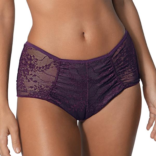 フロントレースをあしらったボクサー型ショーツ。やわらかい素材で快適な穿き心地を実現。【ブランド】DeMillus（デミルス）【タイプ】ショーツ（ボクサー型）【サイズ】L【カラー】パープル (Roxo)【素材】本体：ナイロン90％、ポリウレタ...