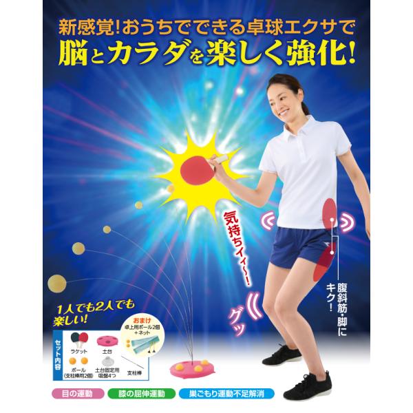 【白熱ピンポンラリー】おうちでできる卓球エクサで脳とカラダを楽しく強化！ボールに支柱が取り付けられるので、土台にセットすればたたみ一畳ほどのスペースでどこでも卓球エクササイズがＯＫ。・思うように外出ができない昨今、運動不足やストレスは卓球で...