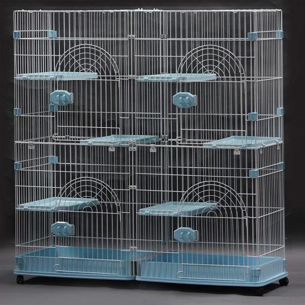 LAST1！　ケージ全体がブルーです。≪GB 猫用大型ケージ 棚板6枚 SクラスC-03（SC-03）ブルー≫※画像は組み立て後のものです。・GBのペット用ケージは他のケージと比較して1本1本のワイアが太く丈夫なのが特徴です。・ワイヤ間のピ...