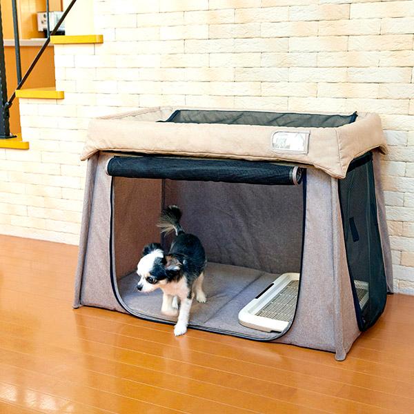 ボンビアルコン　【ペットにやさしいソフトワンサークル】〈ライトブラウン〉・オリ（檻）感のない、お部屋になじみやすい、おしゃれな室内サークルです。・ワイヤーフェンスに比べ、足を挟まない、またぶつかった時なども安全な布製です。・低床式…入口部は...