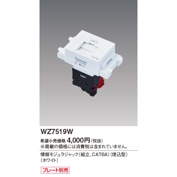 パナソニック WZ7519W 情報モジュラジャック 組立 CAT6A 埋込型 ホワイト １個入
