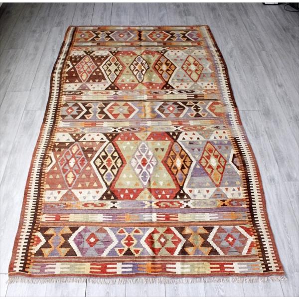 商品番号：　19464 サイズ　：　245x135cm 産　地　：　Antalya　アンタルヤ 織られた年代　：　1960-70 素　材　：　ウール×ウール   <Key：Kilim, Turkish Kilim, Rug, Trib...