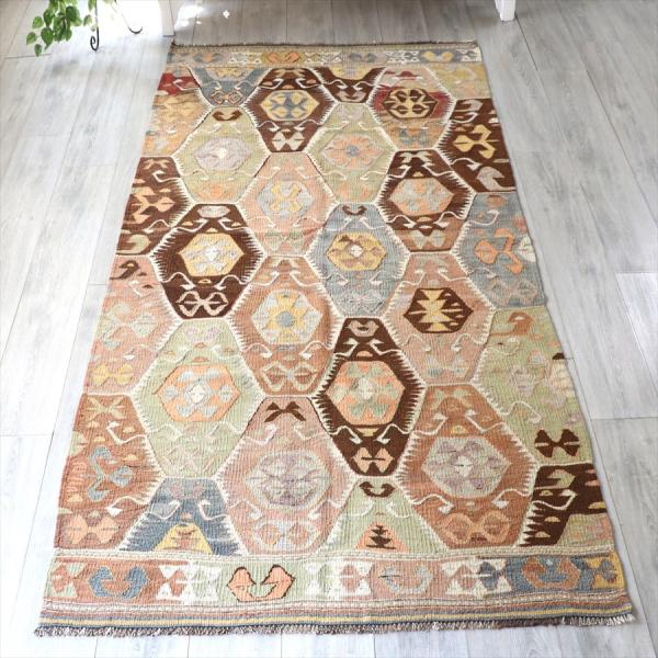 商品番号：　20595 サイズ　：　260x120cm 産　地　：　Antalya 織られた年代　：　1950-60 素　材　：　ウール×ウール   <Key：Turkish Kilim, Vintage rug, antique k...