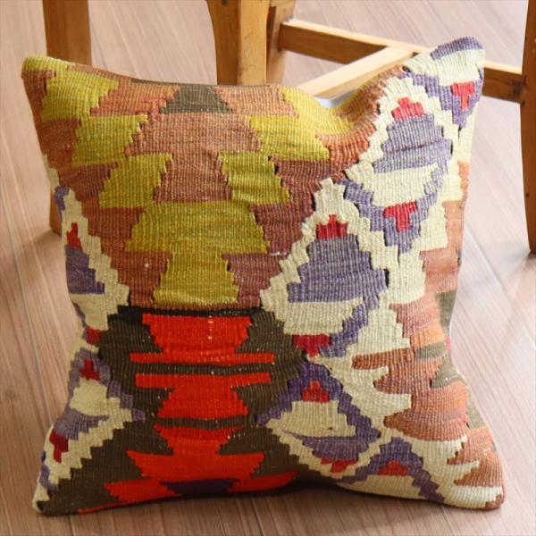 商品番号　　： m25562 サイズ　　　： 40x40cm キリムの産地： アンタルヤ(Antalya)  素　材　　　： ウール（表）/コットン（裏）裏面の色　　： ブラウングレー <Key：Old Kilim, Kilim Cu...