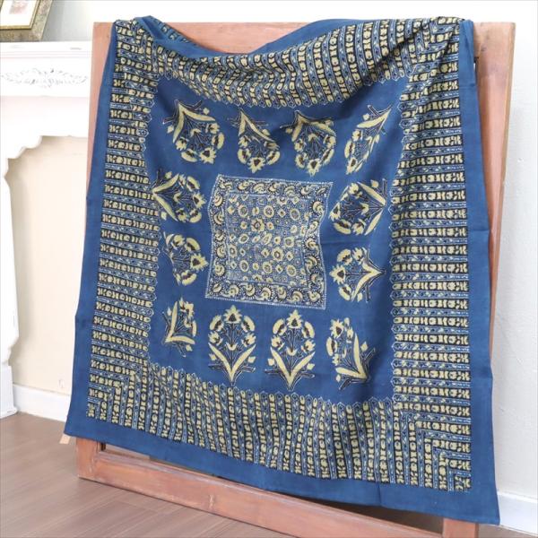 商品番号：　sai090a サイズ　：　110x110cm 産　地　：　インド・ラジャスターン 素　材　：　綿100％ <Key：ajrakh, Gujarat, Rajasthan, Block Print, Cotton, Han...