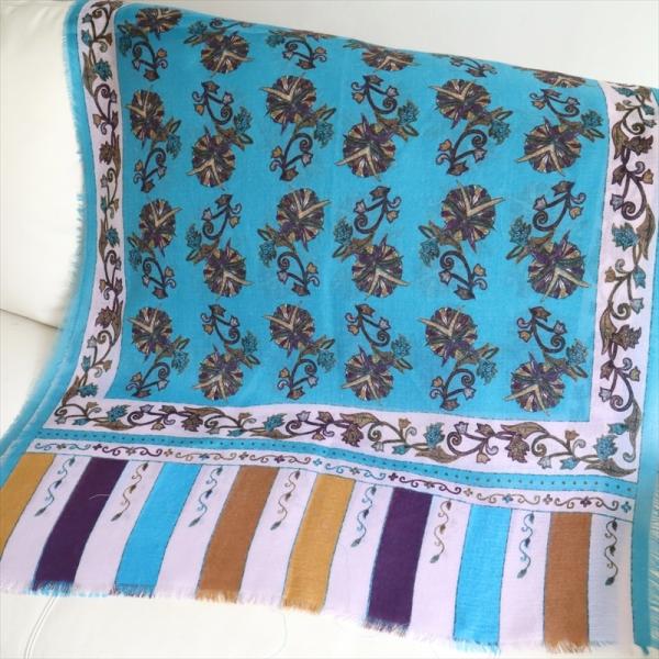 商品番号：　scf484 サイズ　：　192ｘ76cm 産　地　：　インド（デザイン：トルコ） 素　材　：　ウール   <Key：ウール　ストール　大判　フラワー　ハンドメイド　インド　トルコ　Turkish　India　軽い>