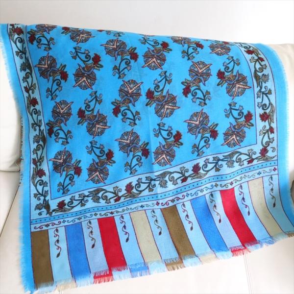 商品番号：　scf485 サイズ　：　192ｘ78cm 産　地　：　インド（デザイン：トルコ） 素　材　：　ウール   <Key：ウール　ストール　大判　フラワー　ハンドメイド　インド　トルコ　Turkish　India　軽い>