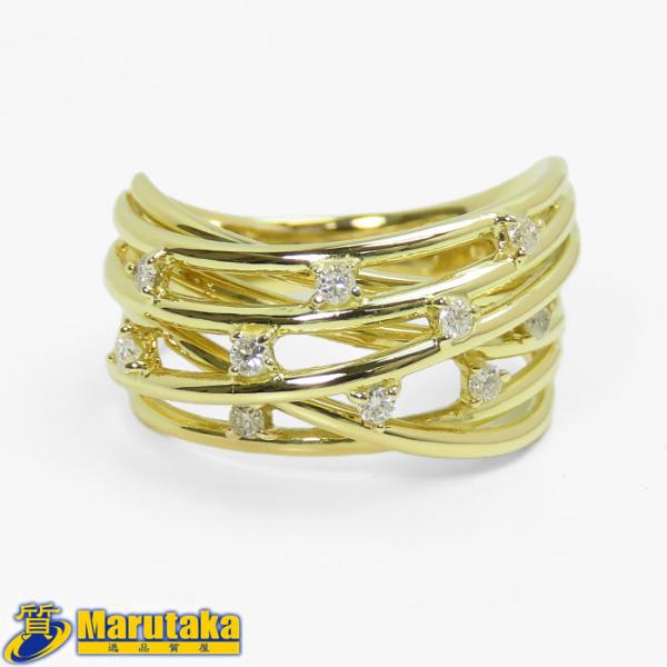 素材：K18　ダイヤモンド0.20ctサイズ：約14.5号最大幅：約11.4mm重さ：約8.0g付属品：鑑別書ランク：Ａ　弊社指定の宝石業者にて新品仕上げ済みですこちらの商品は、送料無料です！当店専用の箱に入れて発送いたします細いラインが重...