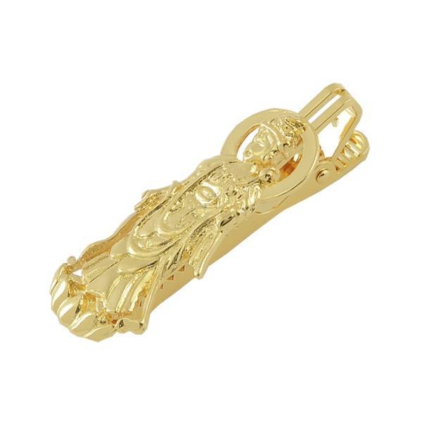 観音様をデザインした、金色の輪袈裟止めです。輪袈裟がめくれたり首からずれないように、襟元で白衣と輪袈裟を止めるネクタイピンのようなものです。■重量＝約11g