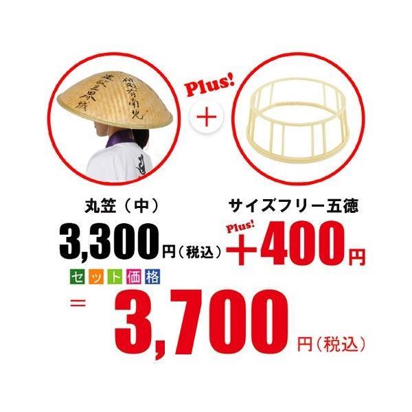 丸笠（中）の通常五徳を、「サイズフリー五徳」にバージョンアップしたお得なセットです。笠単品の価格に400円プラスすれば、やわらかくて頭にフイットし、こわれにくい、頭囲のサイズ調整のできる「サイズフリー五徳（実用新案取得商品）」に変更可能です...