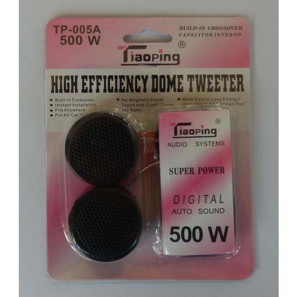 車載用の高効率ドームツイーター(HIGH EFFICIENCY DOME TWEETER TP-005A)です。クロスオーバー内蔵です。ご使用中のスピーカーに並列接続するだけで簡単に設置できます。※片チャンネル80W以上のシステムに組み込む...