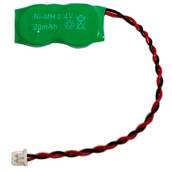 内蔵用二次電池 2.4V 20mAh NiMHです。2ピンのコネクタ(Molex PicoBlade 1.25mmピッチ 2ピン 互換品)が付いています。ご自身のパソコンに合わせたコネクタに付け替えてご利用ください。 サイズ：約 24mm ...