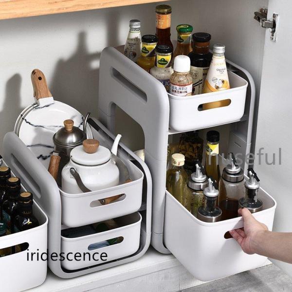 カラー：ホワイトサイズ：38*25.5*25.5、38*44.5*25.5、38*48.5*25.5商品重量：1.917kg素材：PP多機能キッチン収納棚。調理器具はもちろん、スライドトレーに調味料類も収納できます。散らからない！キッチン収...