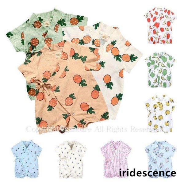 ■商品名子供服 甚平 浴衣 夏 男の子 女の子 フルーツ柄 パジャマ キッズ ベビー 新生児 部屋着 作務衣 和装 66 73 80 90 気分はハワイアン☆パイナップル甚平 甚平 ベビー 男 女の子 パイナップル 赤ちゃん キッズ パジャ...