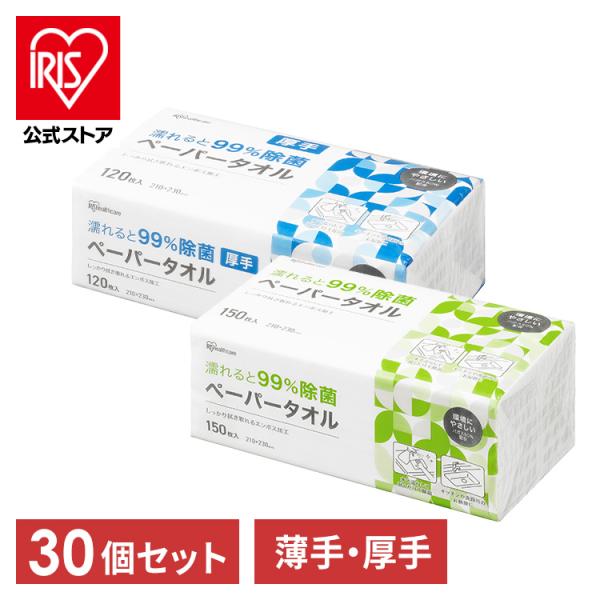 （検索用：除菌ペーパータオル・ペーパータオル・除菌・手拭きペーパー・紙タオル・薄手・厚手・使い捨て・まとめ買い・4967576690737・4967576690744・アイリスオーヤマ）